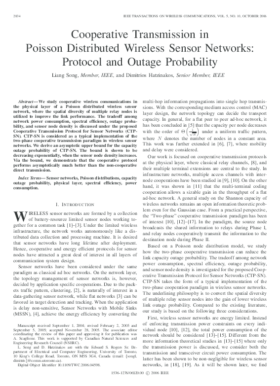 (PDF) Cooperative transmission in poisson distributed wireless sensor networks: protocol and ...