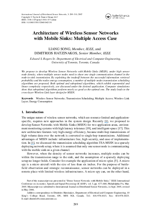 Pdf Architecture Of Wireless Sensor Networks With Mobile Sinks Sparsely Deployed Sensors