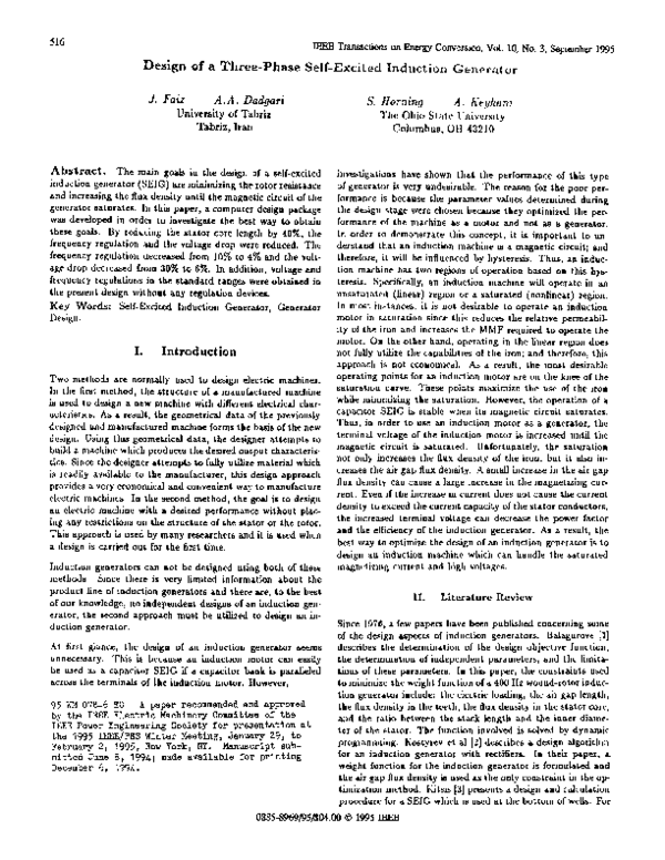 Pdf Design Of A Three Phase Self Excited Induction Generator