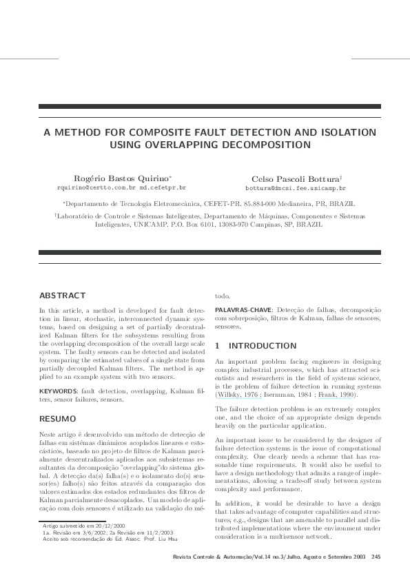 (PDF) A method for composite fault detection and isolation using overlapping decomposition