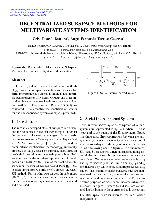 (PDF) Decentralized Subspace Methods for Multivariate Systems Identification