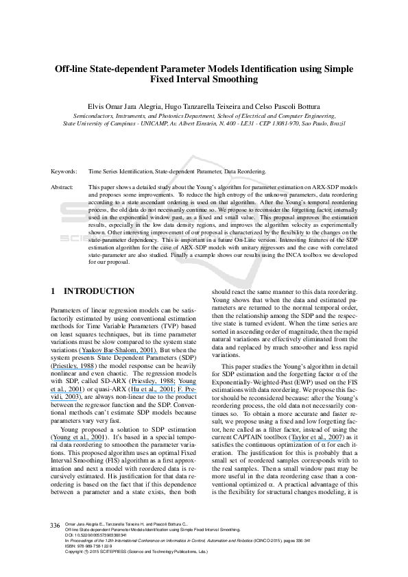 (PDF) Off-line State-dependent Parameter Models Identification using Simple Fixed Interval Smoothing