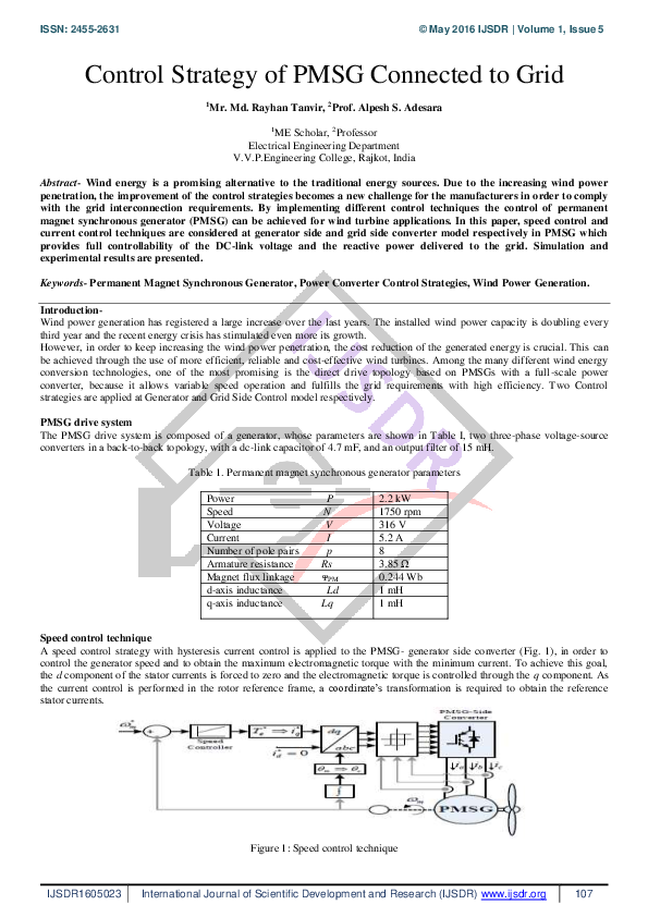 (PDF) Control Strategy of PMSG Connected to Grid