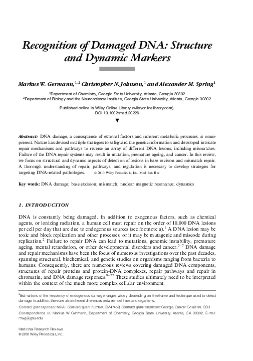 (PDF) Recognition of damaged DNA: structure and dynamic markers
