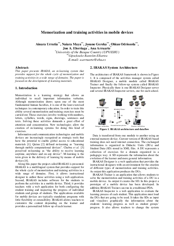(PDF) Memorization and training activities in mobile devices