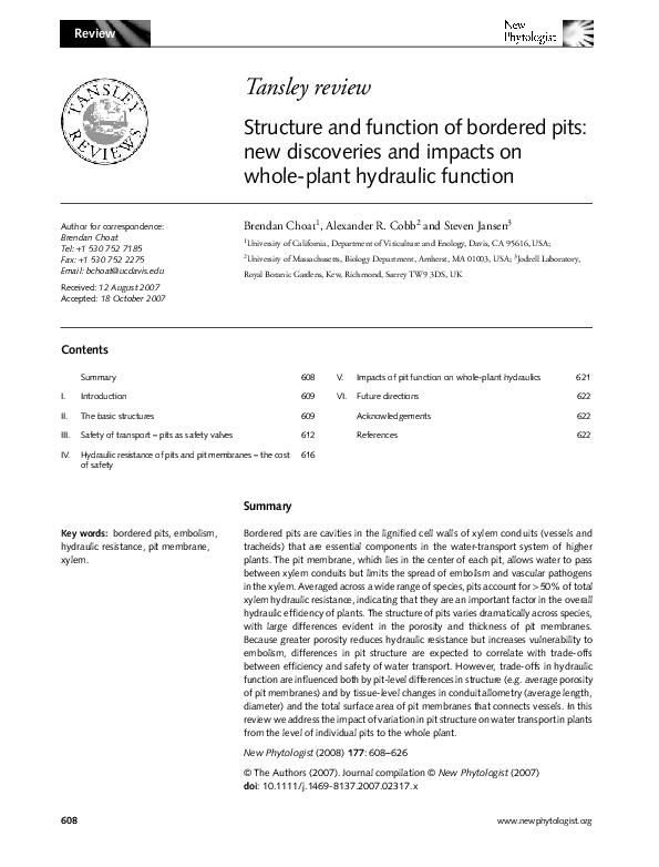 (PDF) Structure and function of bordered pits: new discoveries and ...