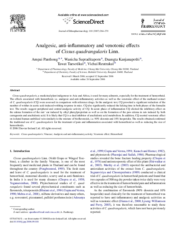 (PDF) Analgesic, anti-inflammatory and venotonic effects of Cissus ...