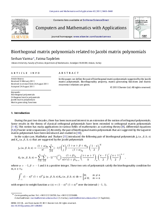 (PDF) Biorthogonal matrix polynomials related to Jacobi matrix polynomials