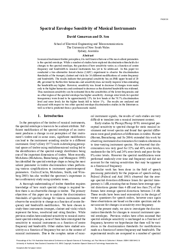 (PDF) Spectral envelope sensitivity of musical instrument sounds