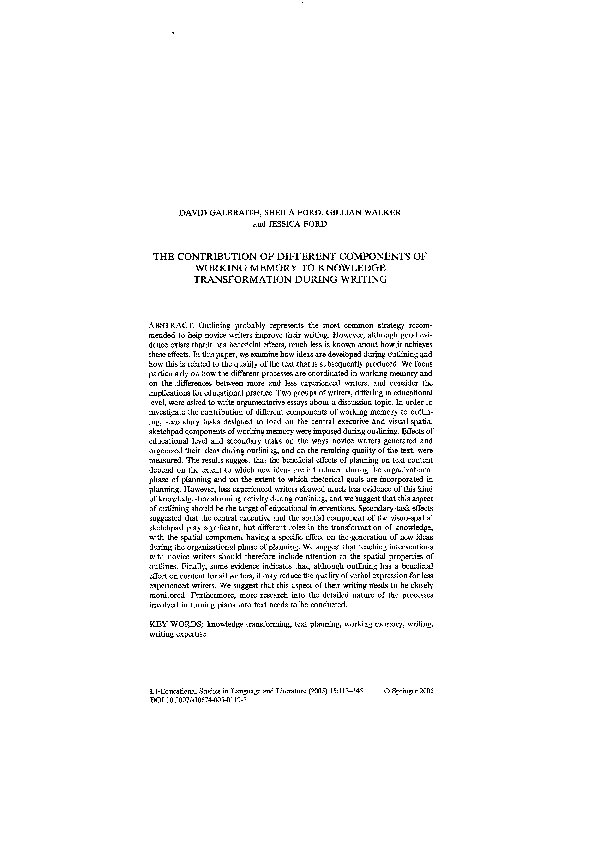 (PDF) The Contribution of Different Components of Working Memory to Knowledge Transformation ...