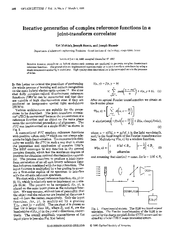 (PDF) Iterative generation of complex reference functions in a joint-transform correlator