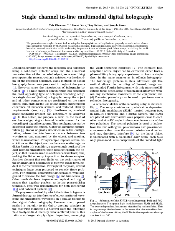 (PDF) Single channel in-line multimodal digital holography