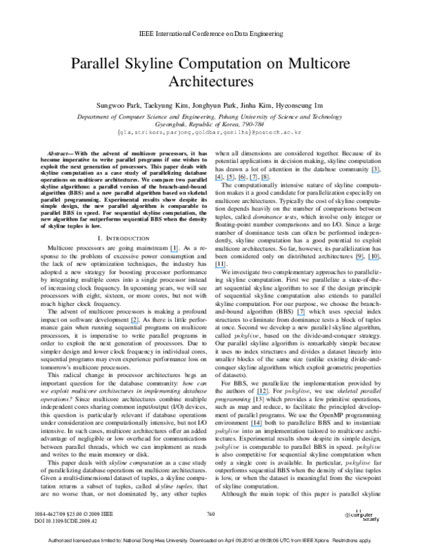 (PDF) Parallel Skyline Computation on Multicore Architectures