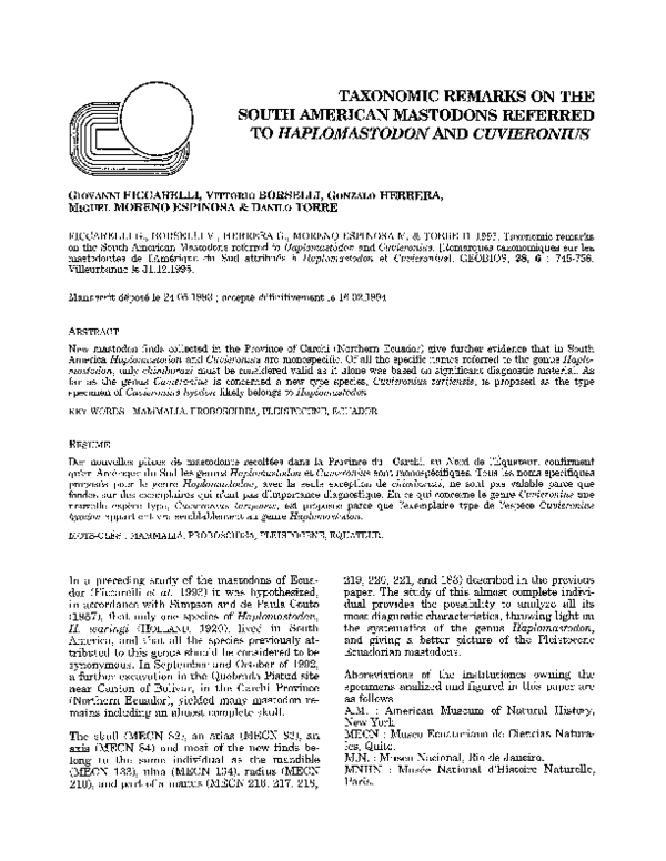(PDF) Taxonomic remarks on the South American Mastodons referred to ...