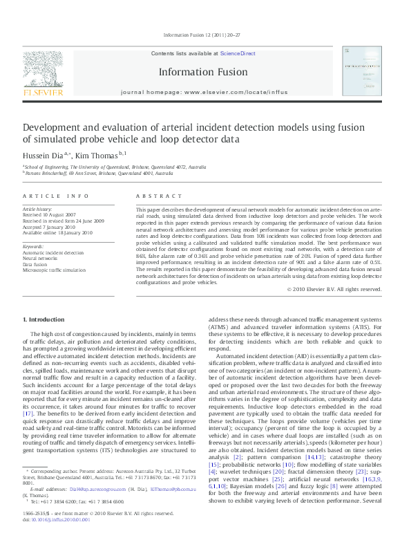 (PDF) Development and evaluation of arterial incident detection models using fusion of simulated ...