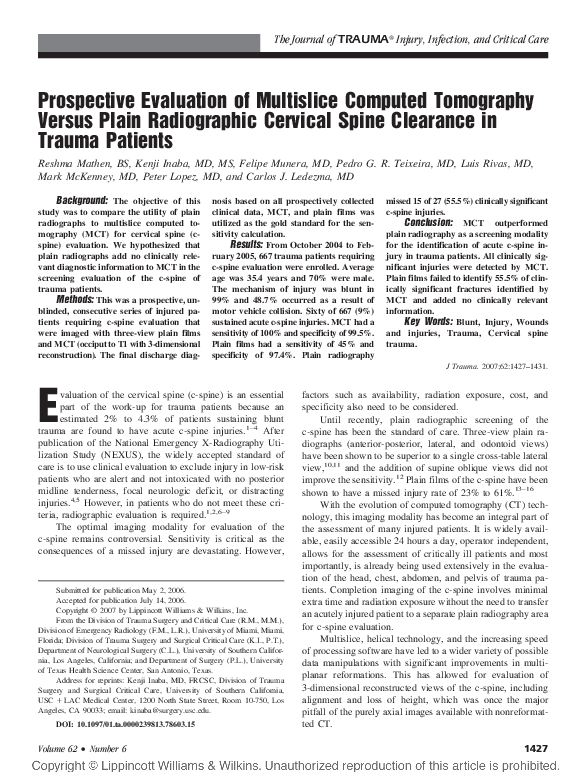 (PDF) Prospective Evaluation of Multislice Computed Tomography Versus ...