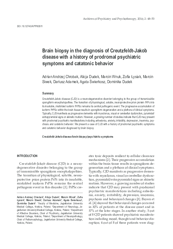 (PDF) Brain biopsy in the diagnosis of Creutzfeldt-Jakob disease with a ...