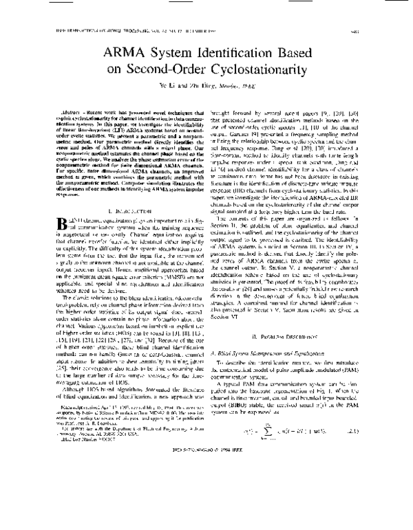 (PDF) ARMA system identification based on second-order cyclostationarity