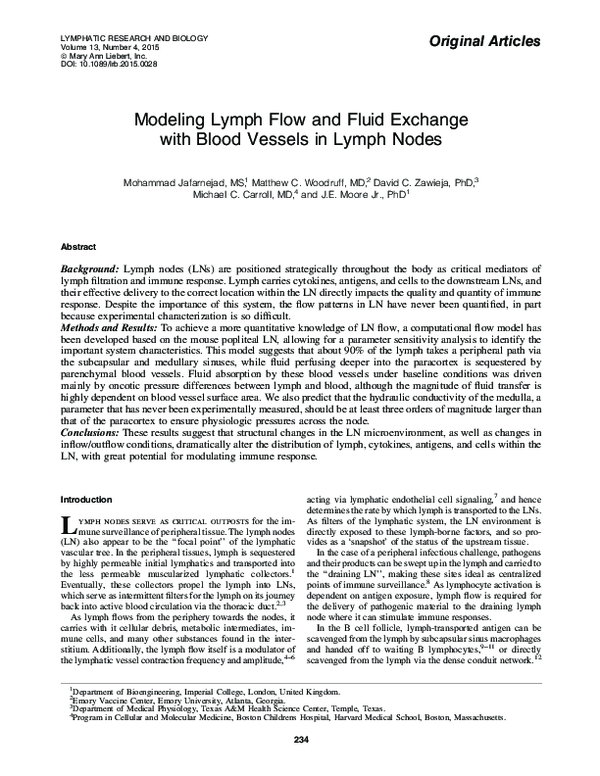 (PDF) Modeling Lymph Flow and Fluid Exchange with Blood Vessels in ...