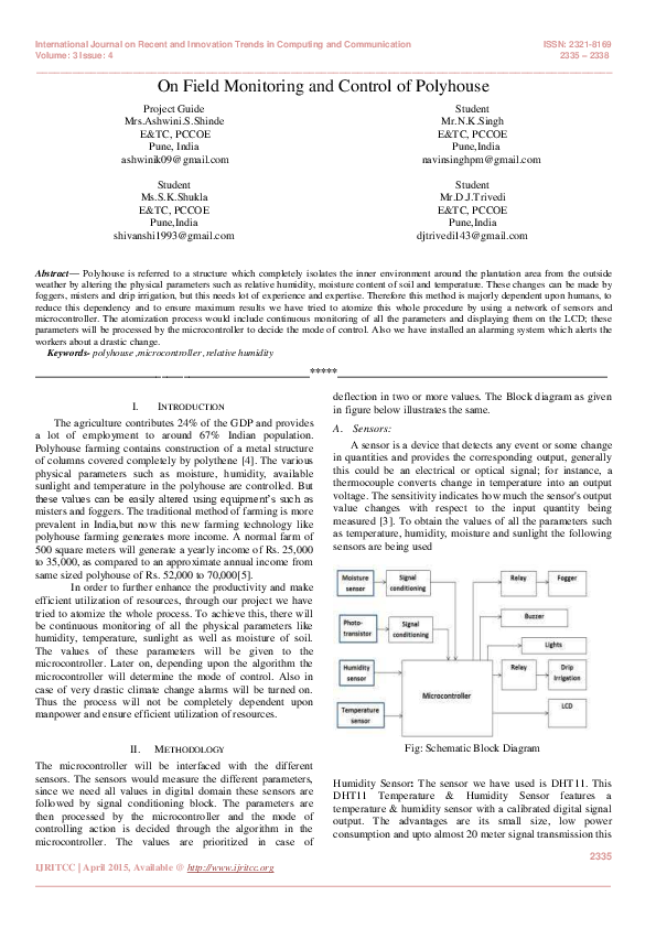 (PDF) On Field Monitoring and Control of Polyhouse
