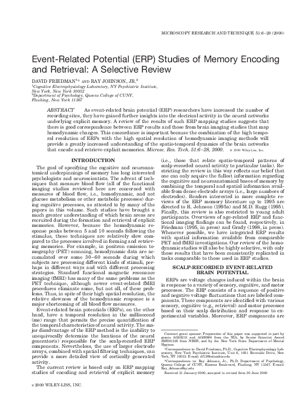 (PDF) Event-related potential (ERP) studies of memory encoding and retrieval: A selective review