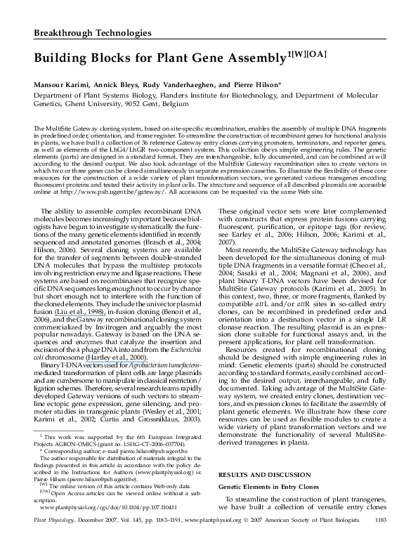 (PDF) Building Blocks for Plant Gene Assembly