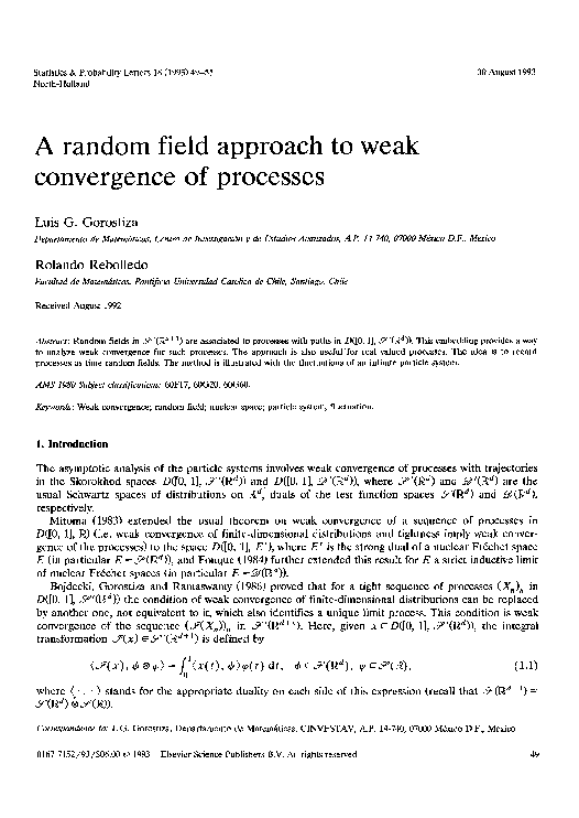(PDF) A random field approach to weak convergence of processes