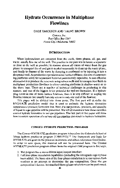 (PDF) Hydrate Occurrence in Multiphase Flowlines
