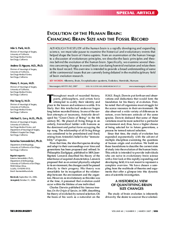 (PDF) Evolution of the Human Brain