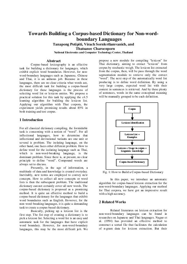 (PDF) Towards Building a Corpus-based Dictionary for Non-word-boundary ...