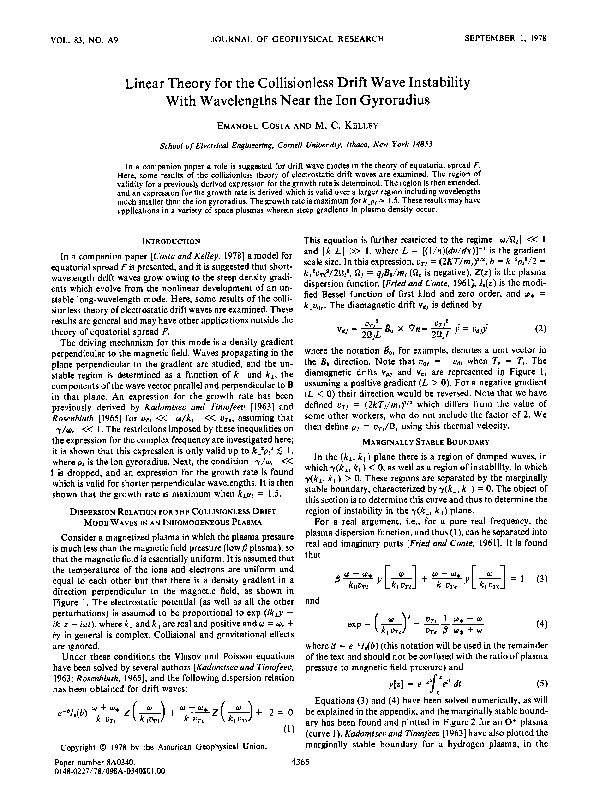 (PDF) Linear theory for the collisionless drift wave instability with ...