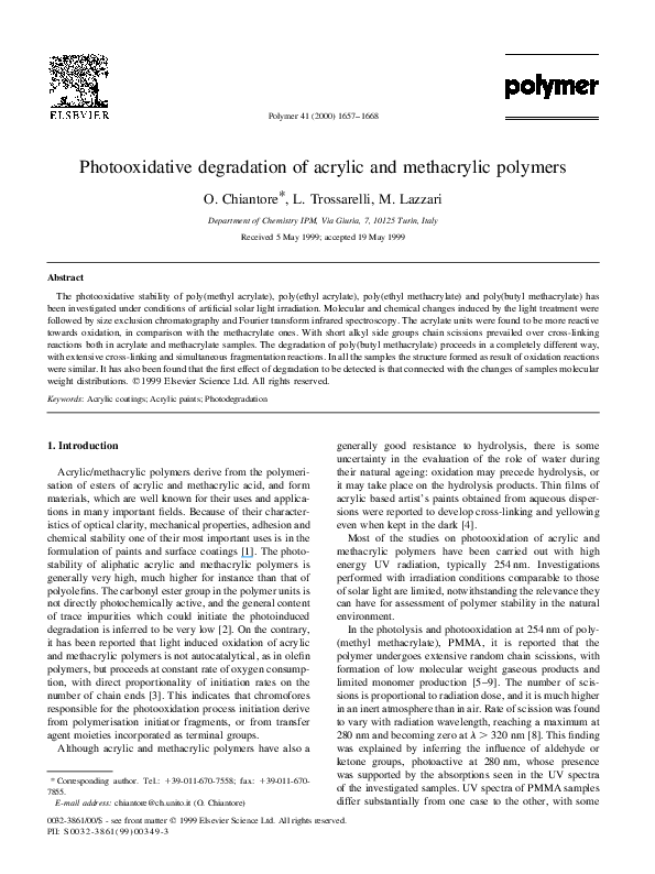 (PDF) Photooxidative degradation of acrylic and methacrylic polymers