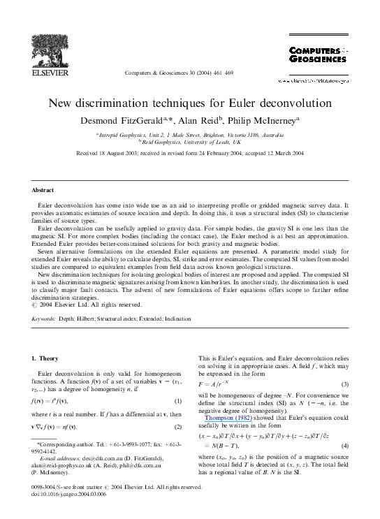 (PDF) New discrimination techniques for Euler deconvolution