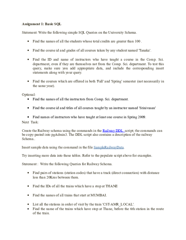 (DOC) Assignment 1: Basic SQL