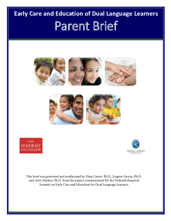 (PDF) Early Care and Education of Dual Language Learners: Parent Brief