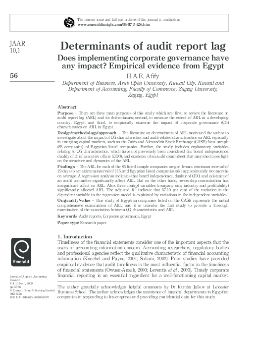(PDF) Determinants of audit report lag Does implementing corporate ...
