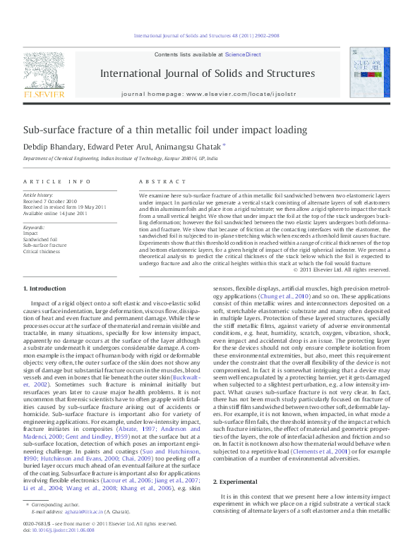 Pdf Subsurface Fracture Of A Thin Metallic Foil Under Impact Loading