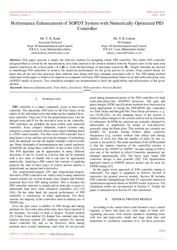 Pdf Performance Enhancement Of Sopdt System With Numerically