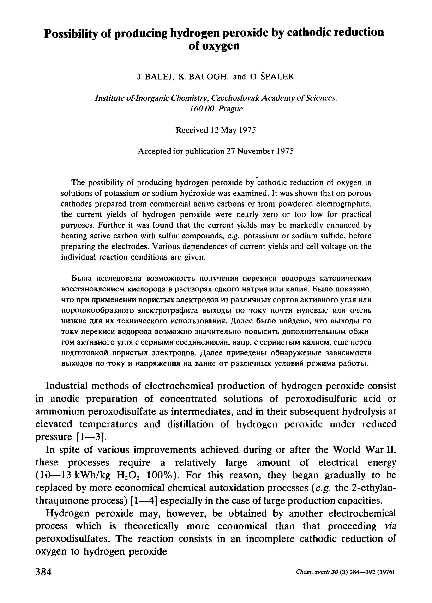 (PDF) Possibility of producing hydrogen peroxide by cathodic reduction ...