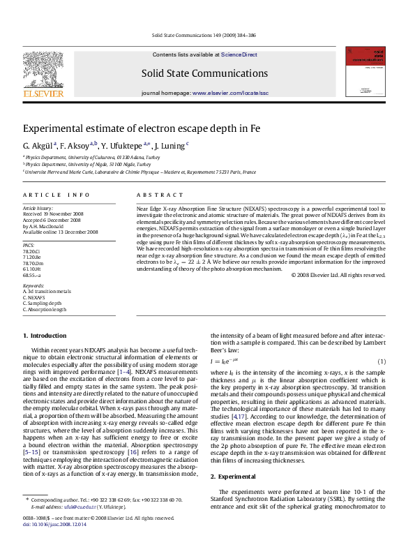 (PDF) Experimental estimate of electron escape depth in Fe