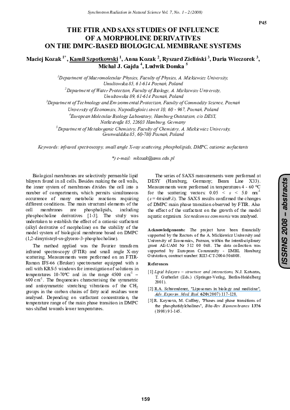 (PDF) The FTIR and SAXS studies of influence of a morpholine ...