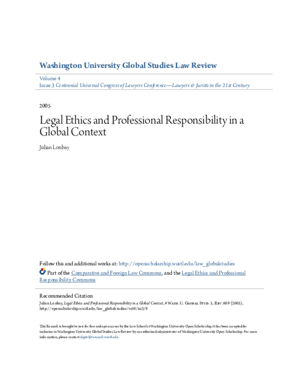 (PDF) Legal Ethics and Professional Responsibility in a Global Context