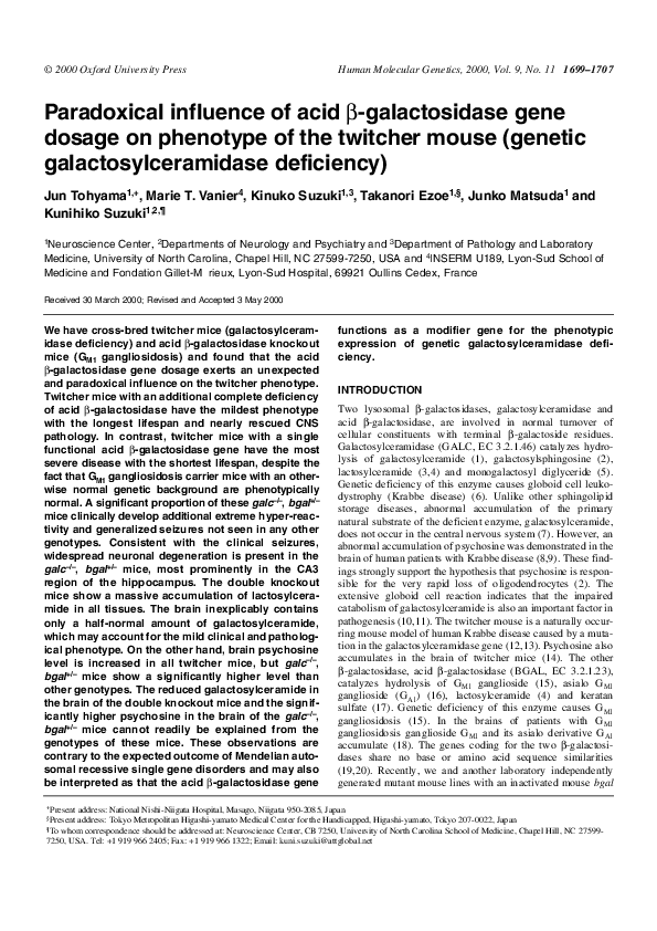(PDF) Paradoxical influence of acid β-galactosidase gene dosage on ...