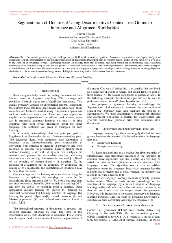 (PDF) Segmentation of Document Using Discriminative Context-free Grammar Inference and Alignment ...