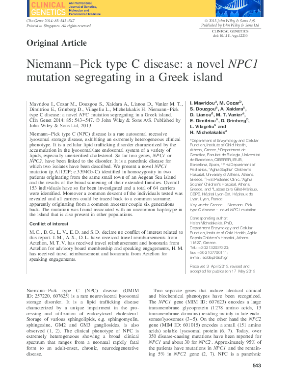 (PDF) Niemann-Pick type C disease: a novel NPC1 mutation segregating in ...