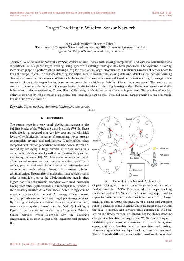 (PDF) Target Tracking in Wireless Sensor Network