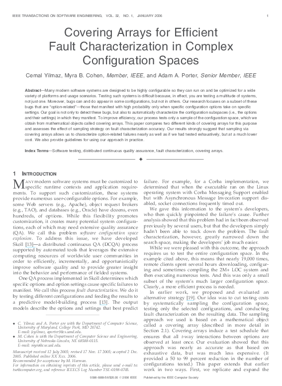 (PDF) Covering arrays for efficient fault characterization in complex configuration spaces