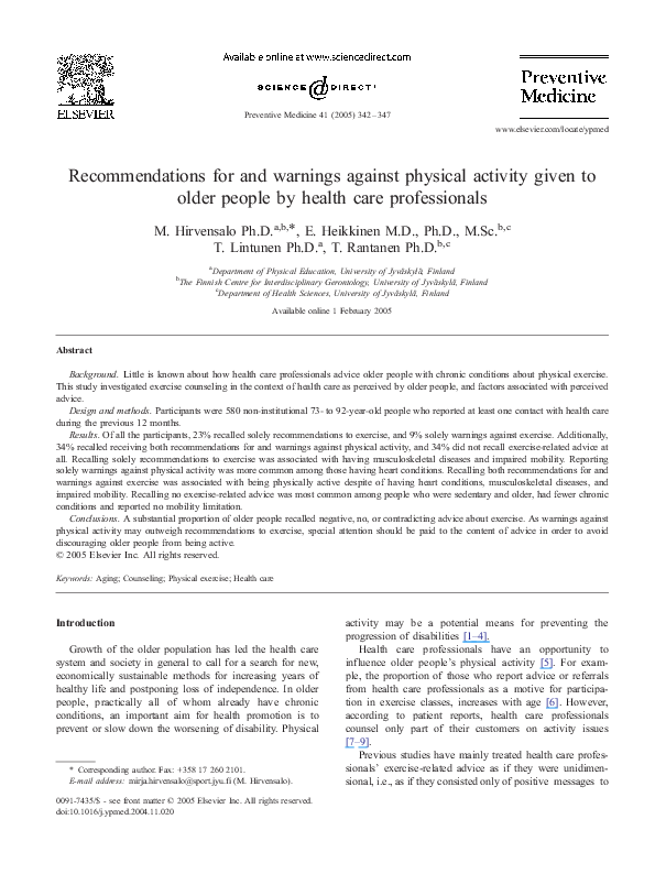 (PDF) Recommendations for and warnings against physical activity given ...