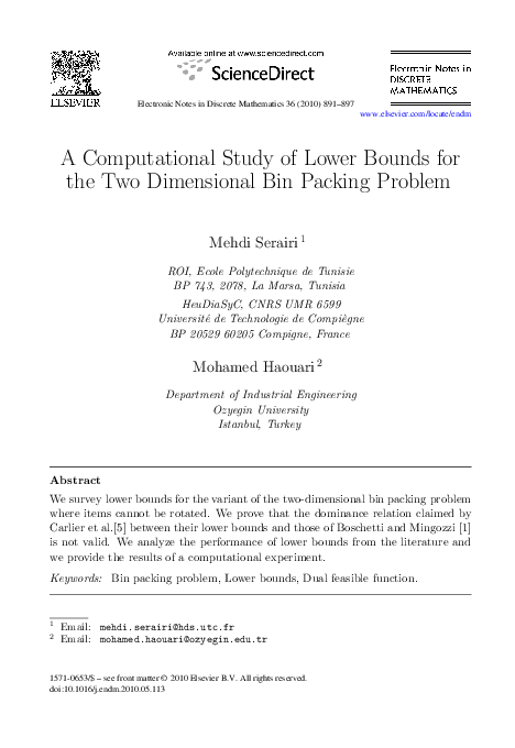 (PDF) A Computational Study of Lower Bounds for the Two Dimensional Bin Packing Problem | Mehdi ...
