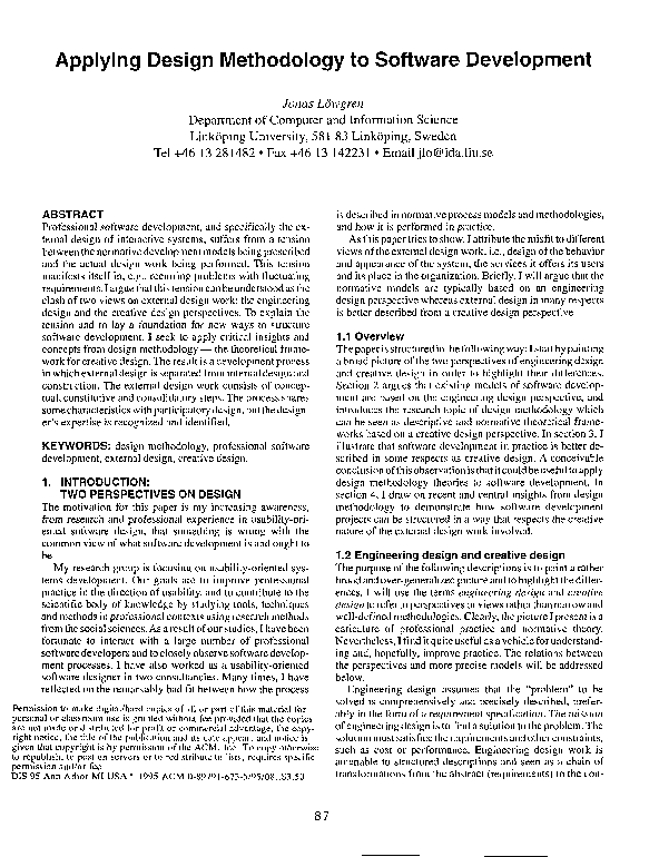 (PDF) Applying Design Methodology to Software Development